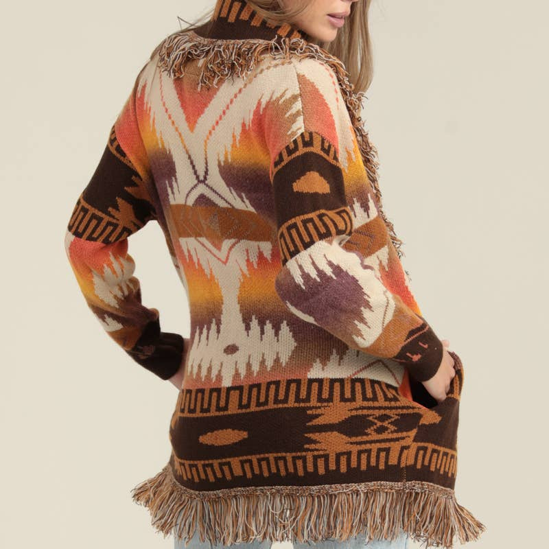 Carlie Fringe Shawl Aztec Cardigan – Madame Peacock's
