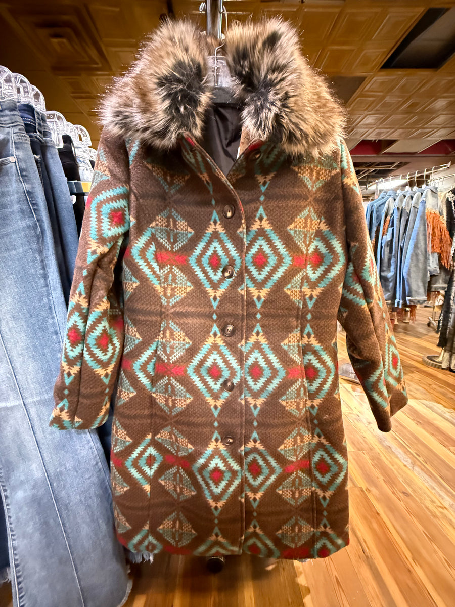 Camille Bold Aztec Winter Coat – Madame Peacock's