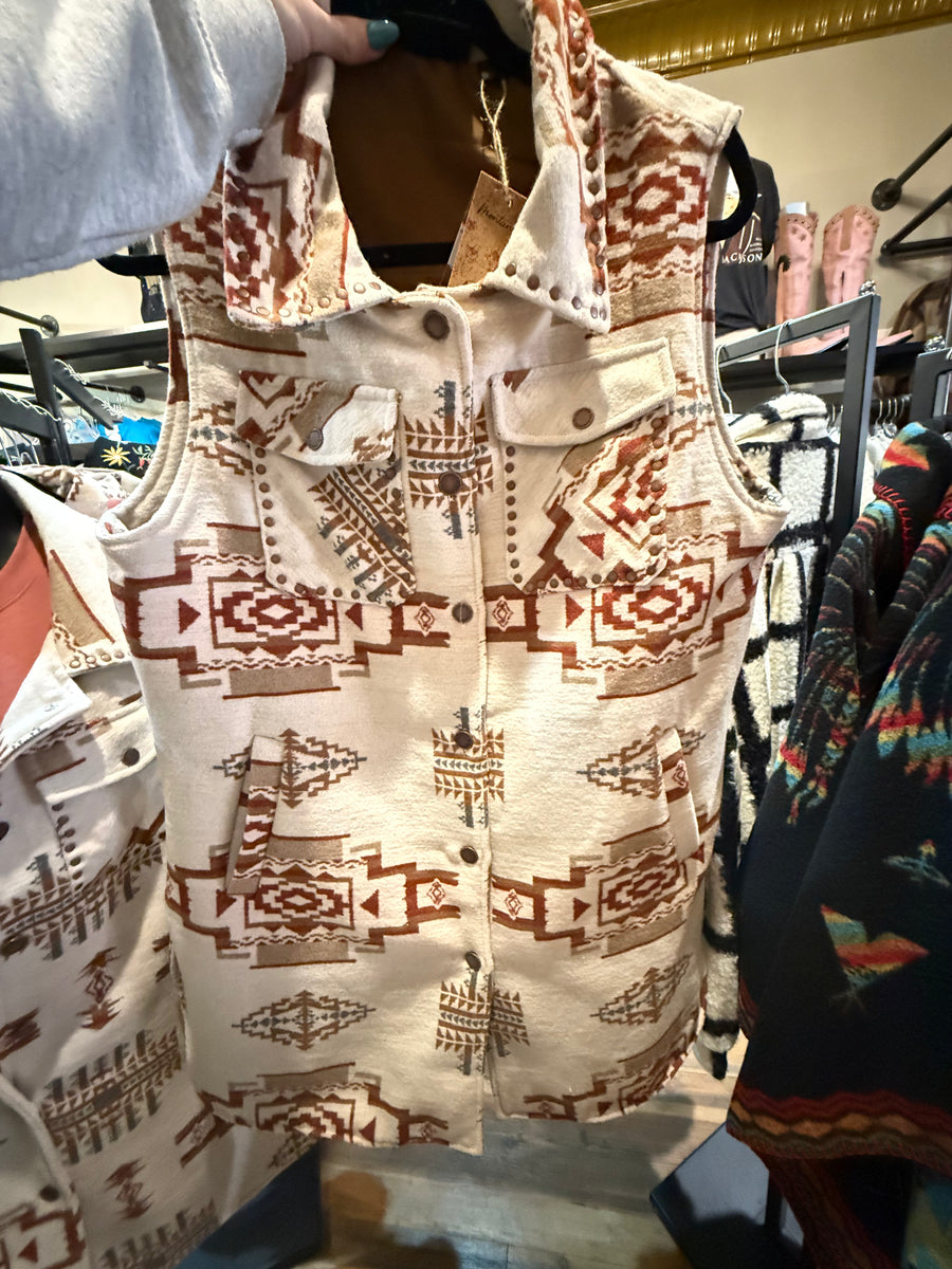 Sahara Aztec Long Vest – Madame Peacock's