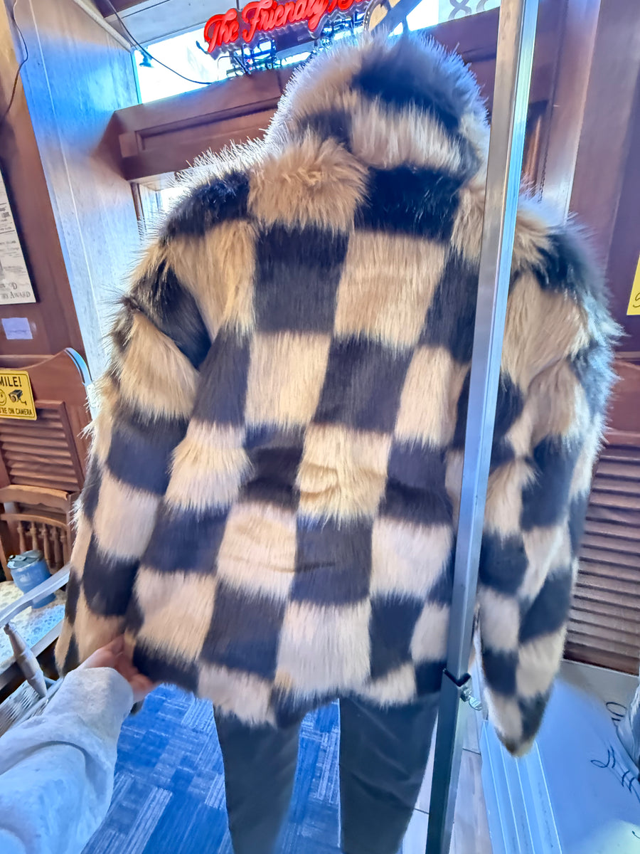 Ferrara Checkered Faux Fur Coat – Madame Peacock's
