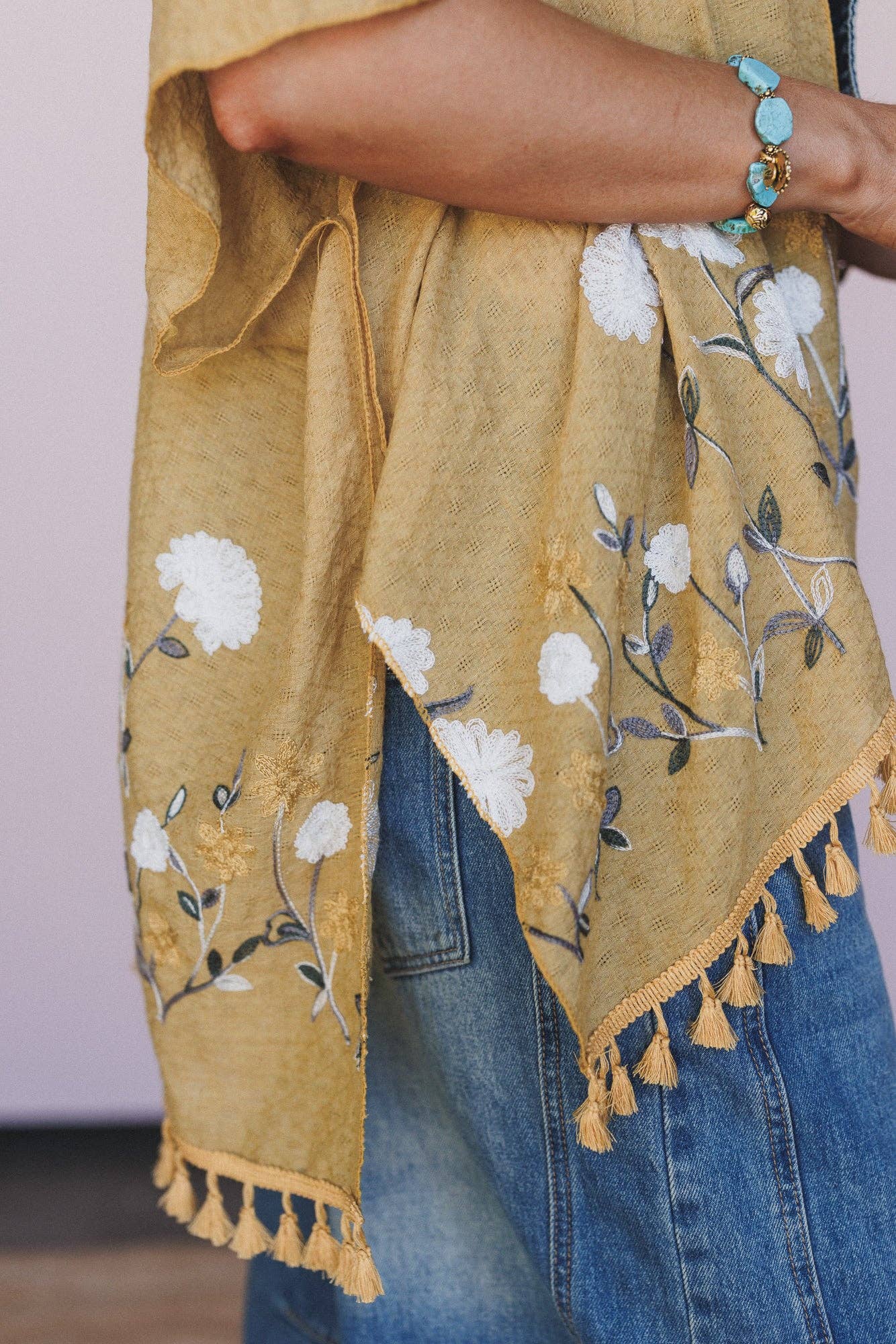 Secret Meadow Embroidered Kimono - Mustard – Madame Peacock's